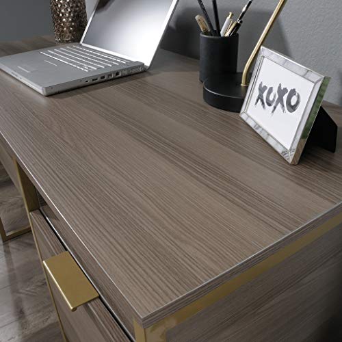 Sauder International Lux Single Pedestal Home Office Desk, L: 47.48" x W: 20.00" x H: 29.72", Diamond Ash Finish