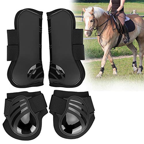 Zerodis Horse Leg Guard, 2 Pair PU Shell Horse Front Back Leg Guard Boot Wrap Protective Boots Horse Fly Protection Leg Guards Set During Jump(M Black)