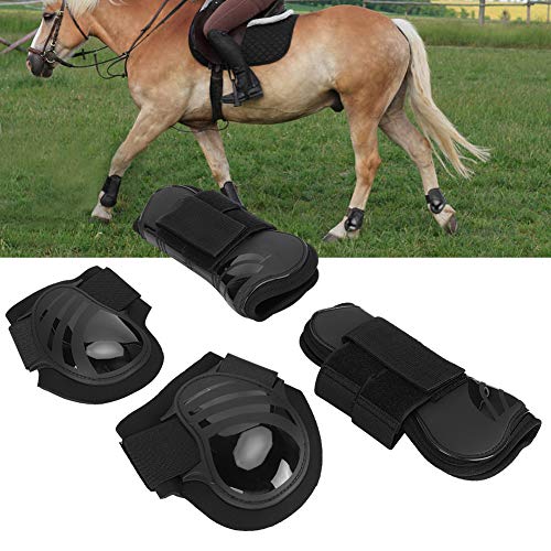 Zerodis Horse Leg Guard, 2 Pair PU Shell Horse Front Back Leg Guard Boot Wrap Protective Boots Horse Fly Protection Leg Guards Set During Jump(M Black)