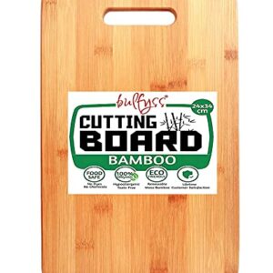 Bulfyss Large Natural Bamboo Wood Chopping Cutting Board For Kitchen Vegetables, Fruits & Cheese, Bpa Free, Eco-Friendly, Anti-Microbial Standard Natural Bamboo Standard Natural Bamboo