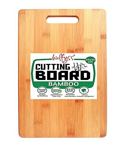 Bulfyss Large Natural Bamboo Wood Chopping Cutting Board For Kitchen Vegetables, Fruits & Cheese, Bpa Free, Eco-Friendly, Anti-Microbial Standard Natural Bamboo Standard Natural Bamboo