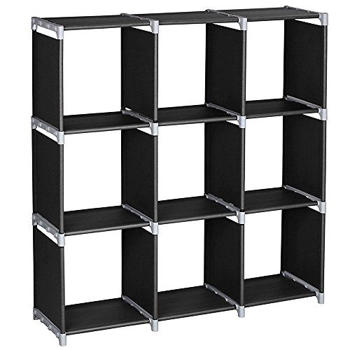 Kcelarec Cube Storage Organizer,9-Cube Closet Storage Shelves, DIY Plastic Closet Cabinet, Modular Bookcase, Storage Shelving for Bedroom, Living Room , Office (Black)