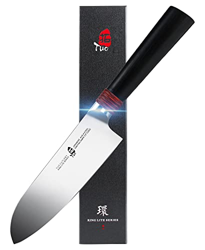 TUO Santoku Knife 5.5 inch Small Kitchen Knife Pro Asian Chef Knife Cooking Knife for Vegetable Fruit and Meat, AUS-8 Stainless Steel with Comfortable Handle, Gift Box Ring Lite Series