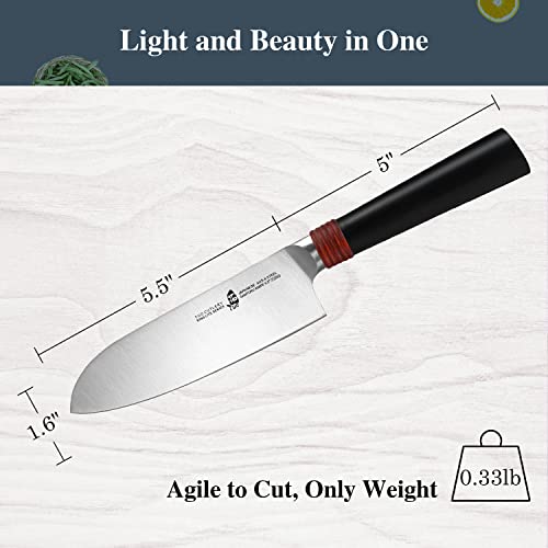 TUO Santoku Knife 5.5 inch Small Kitchen Knife Pro Asian Chef Knife Cooking Knife for Vegetable Fruit and Meat, AUS-8 Stainless Steel with Comfortable Handle, Gift Box Ring Lite Series