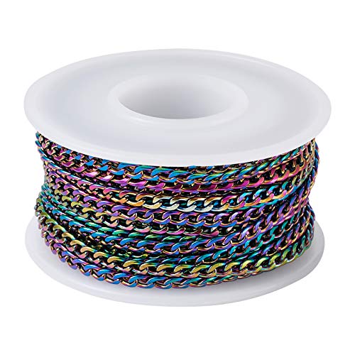 16.4 Feet Stainless Steel Curb Chain Colorful Unwelded Twisted Cable Necklace Chain Link with Spool 3x4.5mm for Bracelet Jewelry Making