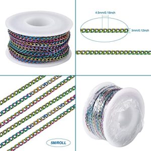 16.4 Feet Stainless Steel Curb Chain Colorful Unwelded Twisted Cable Necklace Chain Link with Spool 3x4.5mm for Bracelet Jewelry Making