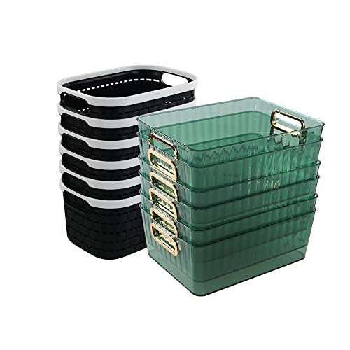 Rinboat Clear Pantry Storage Organizer Bins, Plastic Storage Organizer Bin Basket, Green, 6 Packs