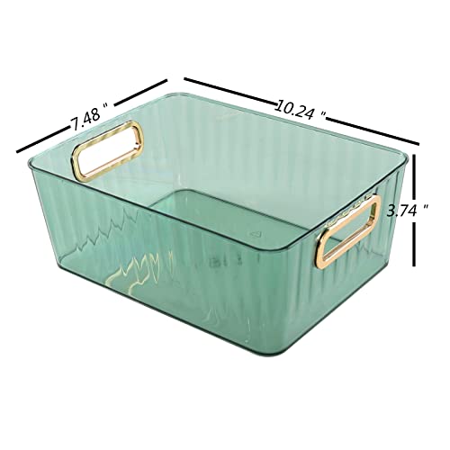 Rinboat Clear Pantry Storage Organizer Bins, Plastic Storage Organizer Bin Basket, Green, 6 Packs