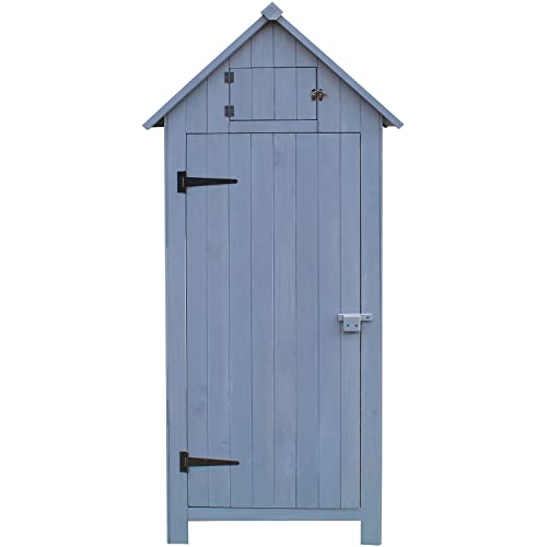 Outdoor Wooden Storage Shed with Pitched Roof, 3 Shelves and Locking Latch in Gray 2.5 Ft. W x 1.7 Ft. D x 5.8 Ft. H