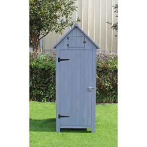 Outdoor Wooden Storage Shed with Pitched Roof, 3 Shelves and Locking Latch in Gray 2.5 Ft. W x 1.7 Ft. D x 5.8 Ft. H