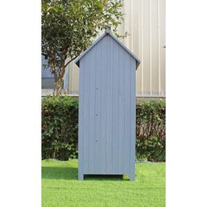 Outdoor Wooden Storage Shed with Pitched Roof, 3 Shelves and Locking Latch in Gray 2.5 Ft. W x 1.7 Ft. D x 5.8 Ft. H