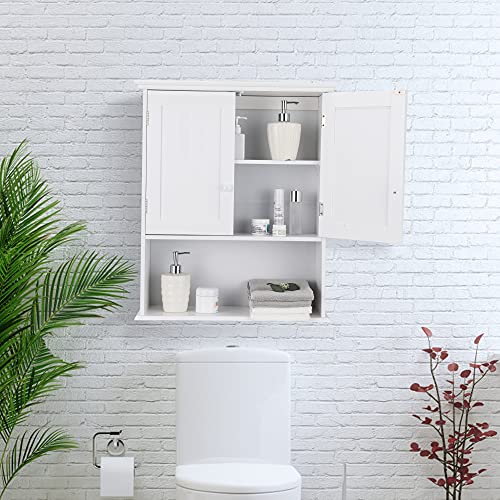 GLACER Wall Mounted Storage Cabinet, Bathroom Medicine Cabinet with Adjustable Shelf and Double Doors, Wall Cabinet for Bathroom, Living Room, Kitchen or Entryway, 23.5 x 8 x 28 inches (White)