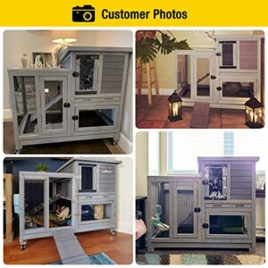 Rabbit Cage Indoor Rabbit Hutch Bunny Hutch Outdoor, Guinea Pig Cages with Removable Bottom Wire Netting - Easy Clean