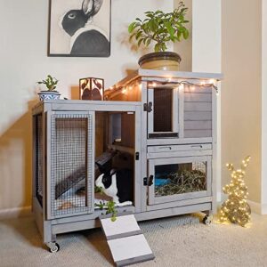 Rabbit Cage Indoor Rabbit Hutch Bunny Hutch Outdoor, Guinea Pig Cages with Removable Bottom Wire Netting - Easy Clean