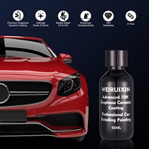 WEIRUIXIN Advanced 10H Graphene Ceramic Coating, 10+ Years of Long Lasting Protection 60ML Graphene Coating with High UV Gloss&Shine Technology,High Anti-Scartch Use for All Car,Boat,Motorcycle,Truck