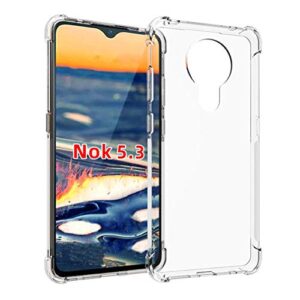 Ytaland for Nokia 5.3 Case,with Tempered Glass Screen Protector. (2 in 1) Crystal Clear Soft Silicone Shockproof TPU Transparent Bumper Protective Phone Case Cover