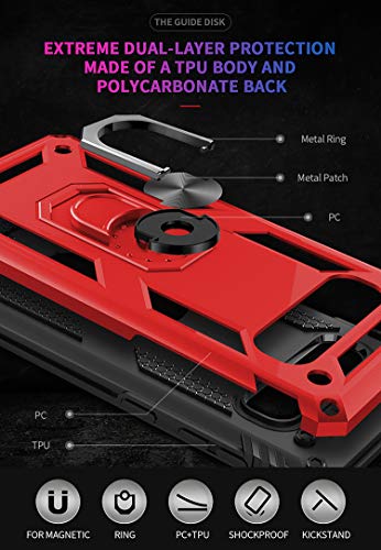 Samsung Galaxy S10 Plus Case with HD Screen Protectors, Androgate Military-Grade Metal Ring Holder Kickstand 15ft Drop Tested Shockproof Cover Case for Samsung Galaxy S10+ (2019) Red