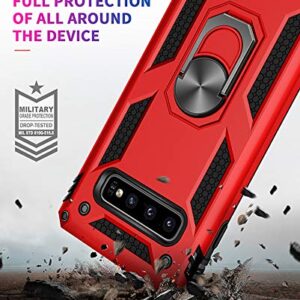 Samsung Galaxy S10 Plus Case with HD Screen Protectors, Androgate Military-Grade Metal Ring Holder Kickstand 15ft Drop Tested Shockproof Cover Case for Samsung Galaxy S10+ (2019) Red