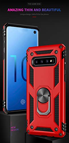 Samsung Galaxy S10 Plus Case with HD Screen Protectors, Androgate Military-Grade Metal Ring Holder Kickstand 15ft Drop Tested Shockproof Cover Case for Samsung Galaxy S10+ (2019) Red