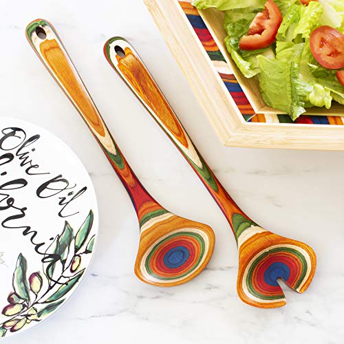 Baltique Marrakesh Collection Wooden Salad Serving Utensils Set, 11-3/4" Long