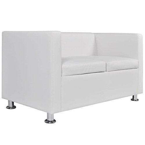 EstaHome 2-Seater Sofa | Modern 2-Seat Sofa Couch with Metal Legs | Faux Leather Living Room Sofa with 2 Pillows | White Artificial Leather 47.2" x 24.6" x 24.8"