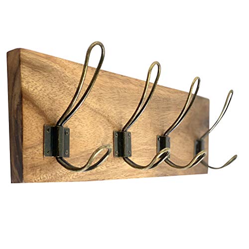 WRIGHTMART Handmade Acacia Hardwood Coat Rack with 4 Hooks, Durable Rustic Wall Mount, Versatile Hanger for Entryway, Bedroom, Bathroom, Farmhouse Boho Decor, 18" Natural Finish