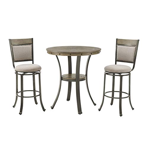 Powell Furniture Linon Franklin Wood and Metal 3 Piece Pub Set in Pewter