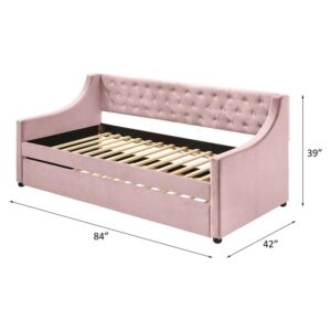 Acme Furniture Twin Fully Upholstered Daybed with Trundle and Button-Tufted Back Panel, Pink Velvet