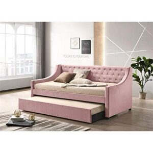 Acme Furniture Twin Fully Upholstered Daybed with Trundle and Button-Tufted Back Panel, Pink Velvet