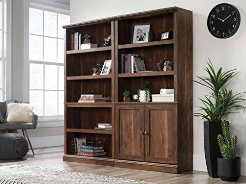 Sauder Miscellaneous Bookcase with Doors, L: 35.28" x W: 13.23" x H: 69.76", Grand Walnut finish