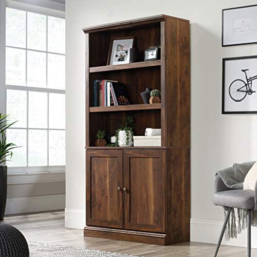 Sauder Miscellaneous Bookcase with Doors, L: 35.28" x W: 13.23" x H: 69.76", Grand Walnut finish