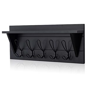 zoopolyn wall shelf with hooks underneath 24’’ long wall mounted coat rack with shelf coat rack wall mount with shelf key hooks for wall entryway shelves for wall 5 triple hooks black