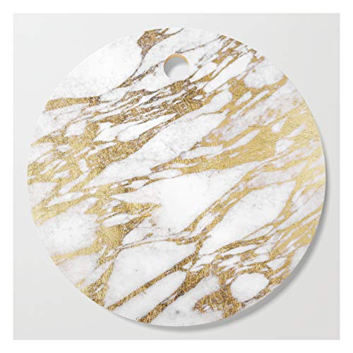 Society6 Chic Elegant White And Gold Marble Pattern by Blackstrawberry Kitchen Cutting Board (Round)