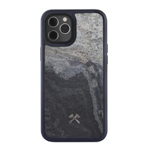 woodcessories - real stone case compatible with iphone 12/12 pro, ecobump stone (camo grey)