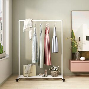 FONECHIN Industrial Clothing Rack on Wheels, Boutique Display Clothes Rack with Shelf, Rolling Garment Rack for Retail Use (White)