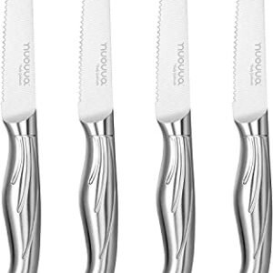 nuovva Kitchen Steak Knife Set - Steak Knives with Serrated Edge - Durable Stainless-Steel Steak Knives Set of 4 with Gift Box – Ergonomic Handle for Comfortable Grip