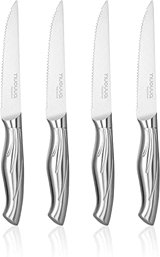 nuovva Kitchen Steak Knife Set - Steak Knives with Serrated Edge - Durable Stainless-Steel Steak Knives Set of 4 with Gift Box – Ergonomic Handle for Comfortable Grip