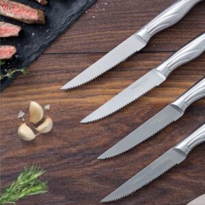 nuovva Kitchen Steak Knife Set - Steak Knives with Serrated Edge - Durable Stainless-Steel Steak Knives Set of 4 with Gift Box – Ergonomic Handle for Comfortable Grip