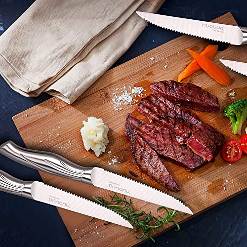 nuovva Kitchen Steak Knife Set - Steak Knives with Serrated Edge - Durable Stainless-Steel Steak Knives Set of 4 with Gift Box – Ergonomic Handle for Comfortable Grip