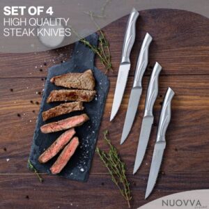 nuovva Kitchen Steak Knife Set - Steak Knives with Serrated Edge - Durable Stainless-Steel Steak Knives Set of 4 with Gift Box – Ergonomic Handle for Comfortable Grip