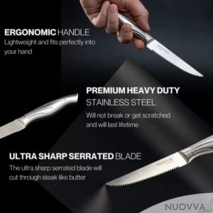 nuovva Kitchen Steak Knife Set - Steak Knives with Serrated Edge - Durable Stainless-Steel Steak Knives Set of 4 with Gift Box – Ergonomic Handle for Comfortable Grip