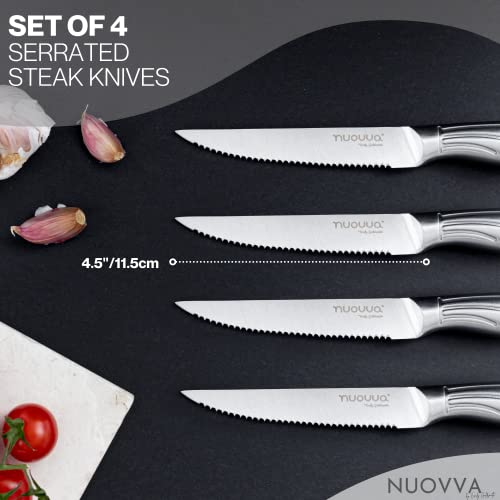 nuovva Kitchen Steak Knife Set - Steak Knives with Serrated Edge - Durable Stainless-Steel Steak Knives Set of 4 with Gift Box – Ergonomic Handle for Comfortable Grip