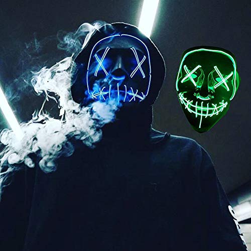 Halloween Mask LED Halloween Costume LED Glow Scary Light Up Masks for Festival Party (Blue)