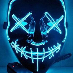 Halloween Mask LED Halloween Costume LED Glow Scary Light Up Masks for Festival Party (Blue)