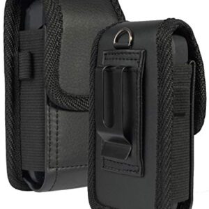 Case for Kyocera Flip Phone, Nakedcellphone Black Vegan Leather Vertical Pouch [with Belt Loop, Metal Clip, Magnetic Closure] for DuraXV Extreme E4810, DuraXV LTE E4610, DuraXE Epic E4830, DuraXTP