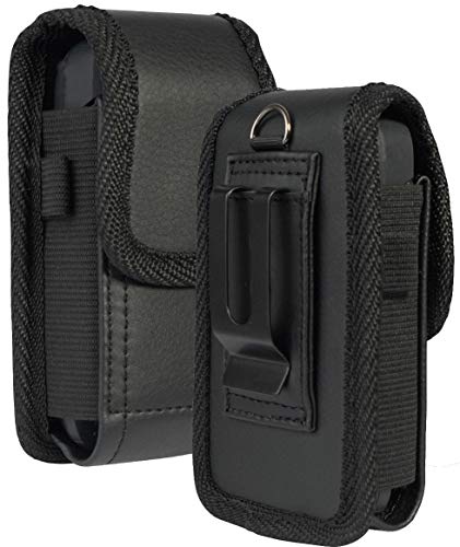 Case for Kyocera Flip Phone, Nakedcellphone Black Vegan Leather Vertical Pouch [with Belt Loop, Metal Clip, Magnetic Closure] for DuraXV Extreme E4810, DuraXV LTE E4610, DuraXE Epic E4830, DuraXTP