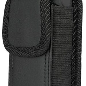 Case for Kyocera Flip Phone, Nakedcellphone Black Vegan Leather Vertical Pouch [with Belt Loop, Metal Clip, Magnetic Closure] for DuraXV Extreme E4810, DuraXV LTE E4610, DuraXE Epic E4830, DuraXTP