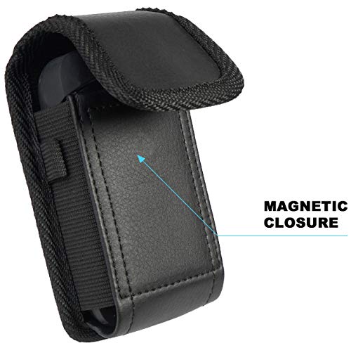 Case for Kyocera Flip Phone, Nakedcellphone Black Vegan Leather Vertical Pouch [with Belt Loop, Metal Clip, Magnetic Closure] for DuraXV Extreme E4810, DuraXV LTE E4610, DuraXE Epic E4830, DuraXTP