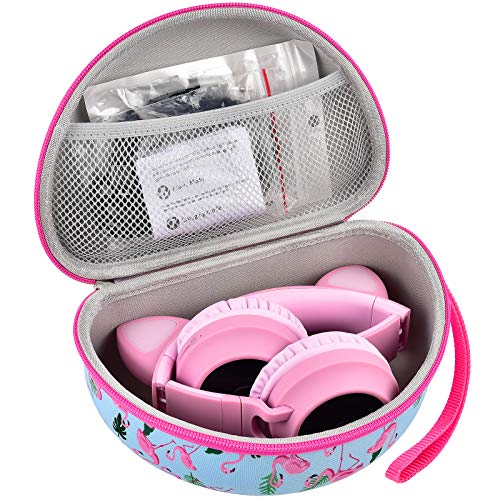 Headphone Case for Riwbox CT-7 Pink/for Jack CT-7S Cat Green 3.5mm/ for iClever IC-HS01/ for Mpow BH297B Wired/for Picun Bluetooth Wireless Over-Ear Headphones Headset for Kids-Box Only