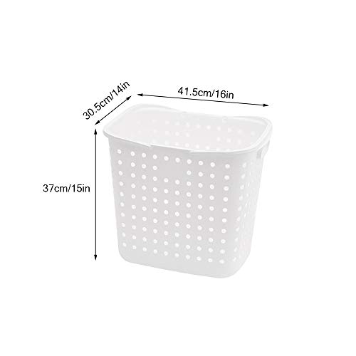 Large Breathable Hollow Laundry Hamper with Long Handles, 14.6 Inches Portable Plastic Clothes Hamper for Living Room Bathroom Laundry Storage (White, Round)